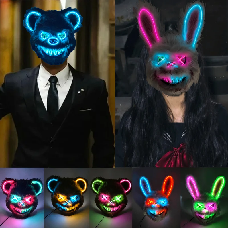 Halloween Luminous Led Mask Cosplay Bloody Bear Mask Neon Horror Mask ...
