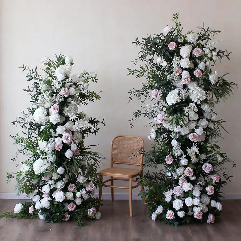 Green-Plants-Leaves-pink-white-Flower-Runner-Wedding-Backdrop-Horn-Arch ...