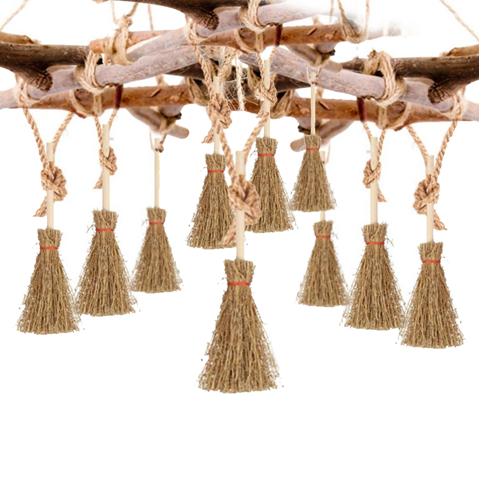 10pcs Broom Halloween Ornament Mini Halloween Straw Craft Decoration ...
