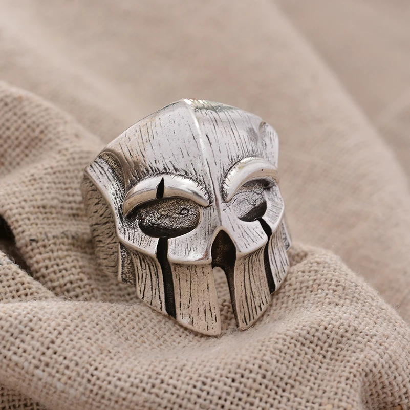 Personality Vintage Spartan Warrior Mask Design Thai Silver Men Rings ...