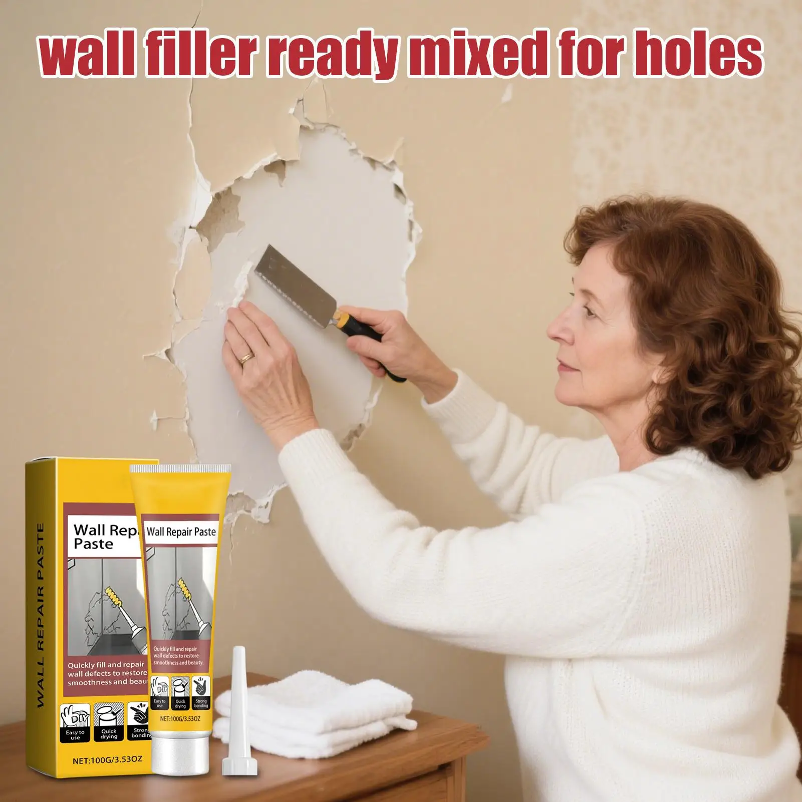 100g Quick-Dry Wall Repair Paste, Instant Drywall Hole Filler for ...