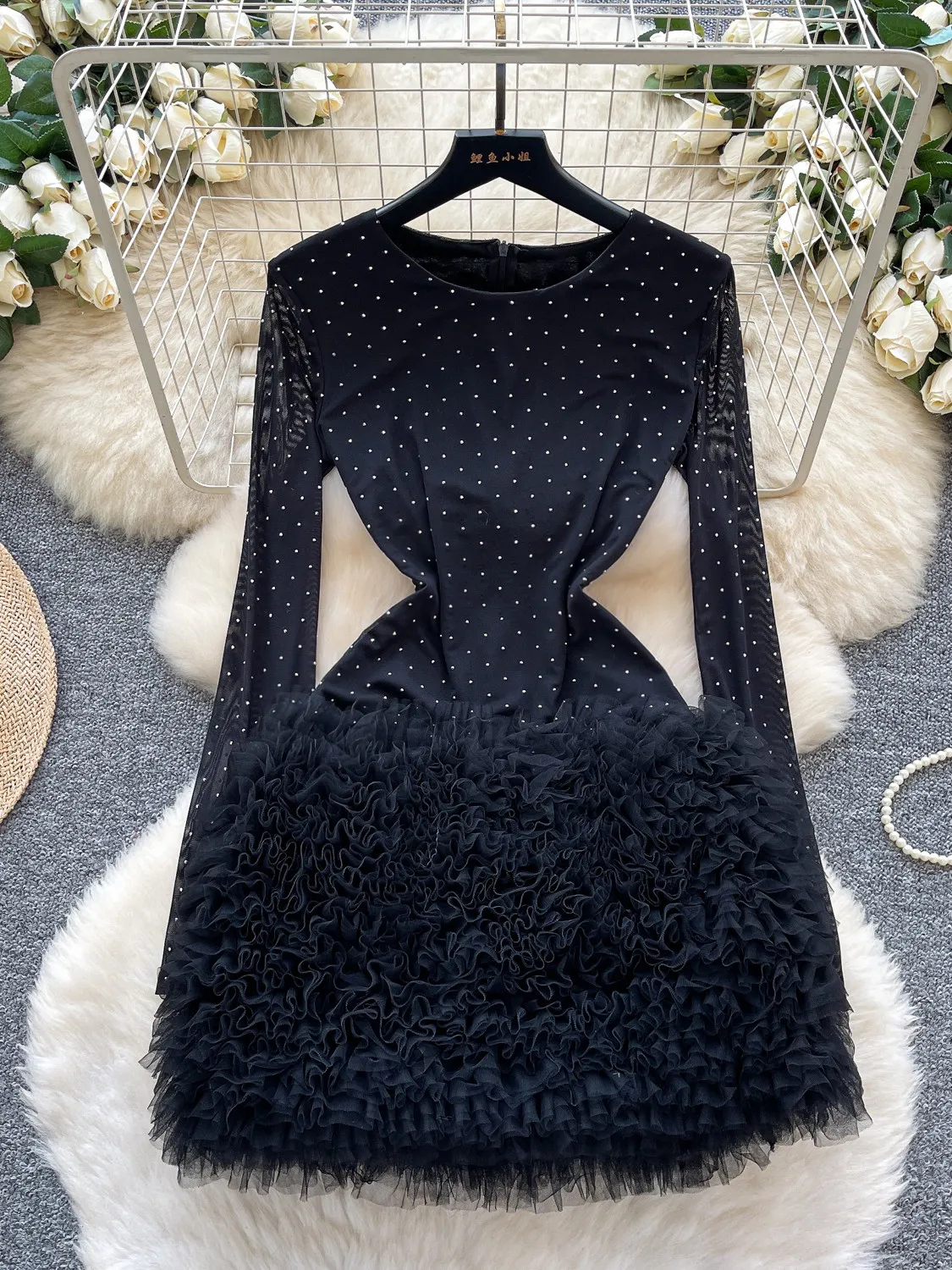 Vestido Mini de Lujo Negro Gótico Emo con Lunares para Mujer, Vestido ...