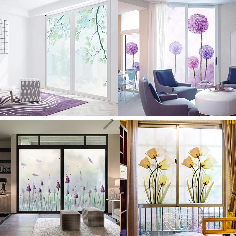 Custom Size Static Cling Privacy Window Film Dandelion Green Leaf Tulip ...
