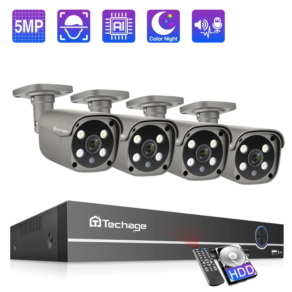 Techage 8CH 5MP POE NVR IP Camera System AI Human Detected Two-way ...