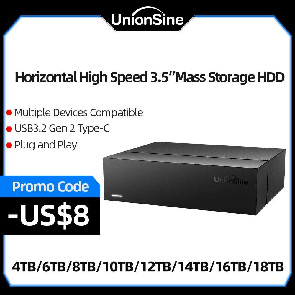 UnionSine 8TB 10TB 16TB 18TB 3.5" Desktop External Hard Drive USB3.2Gen2 Type-C HDD Storage ...