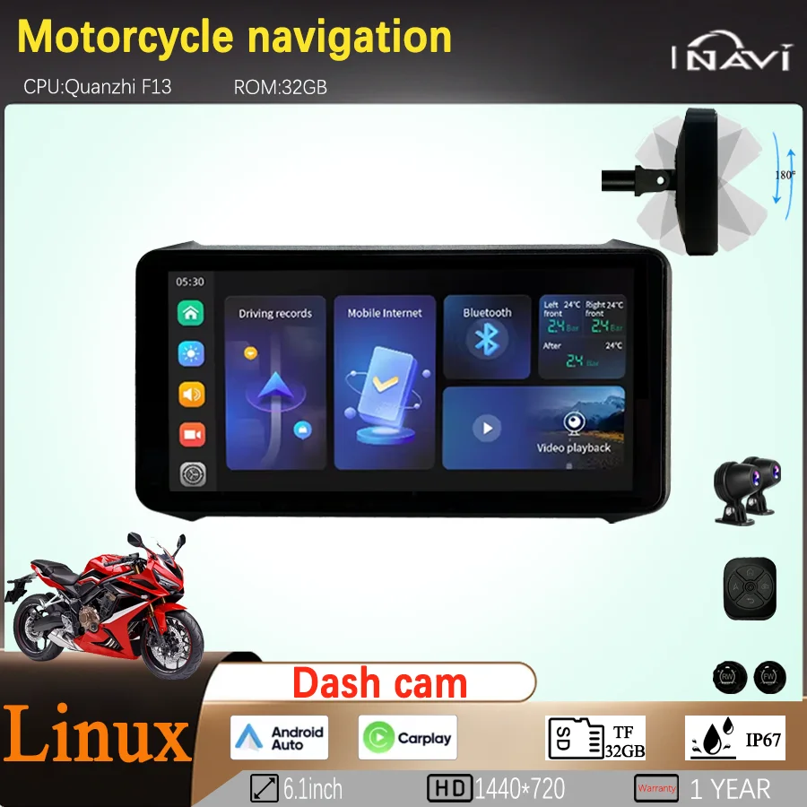 INAVI 6.1-inch For Motorcycle Wireless Carplay Navigation Waterproof ...