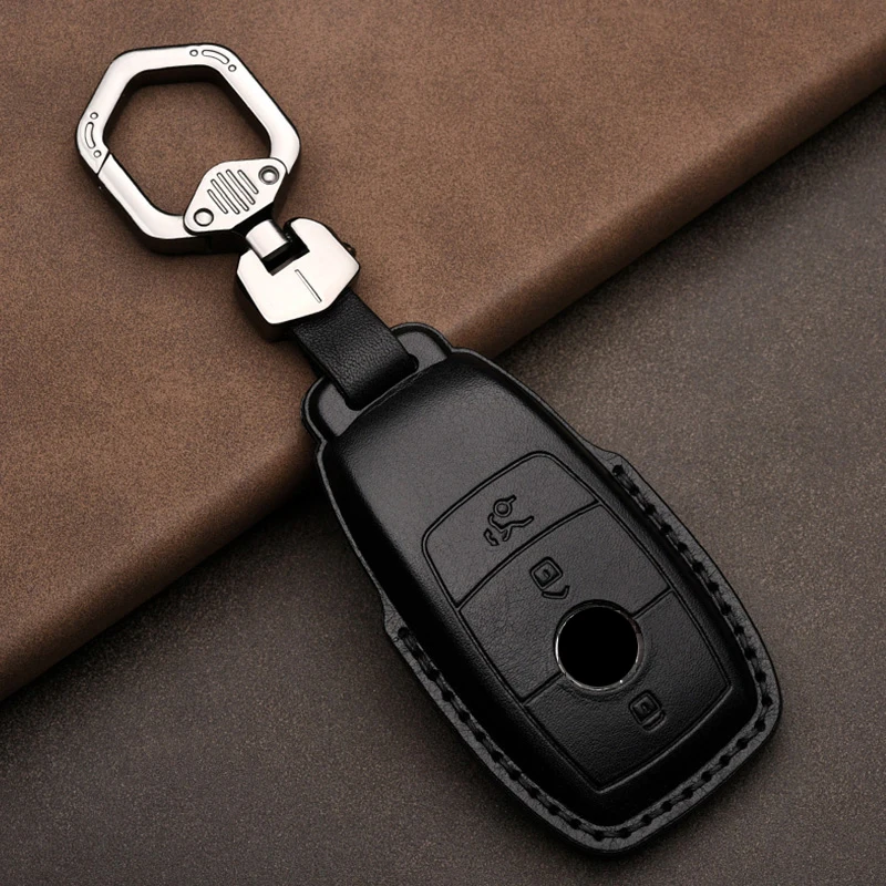 Genuine Leather Car Key Case Cover For Mercedes-benz W203 W210 W211 Amg ...