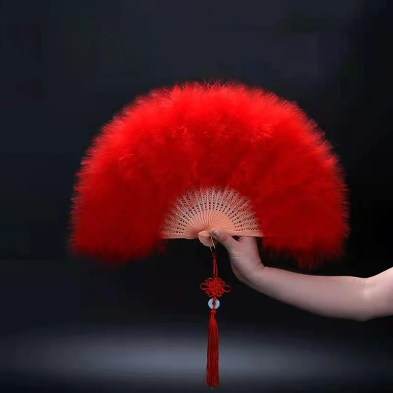 Chinese-Style-Fluffy-Feather-Folding-Fans-for-Women-Girls-Wedding-Party ...