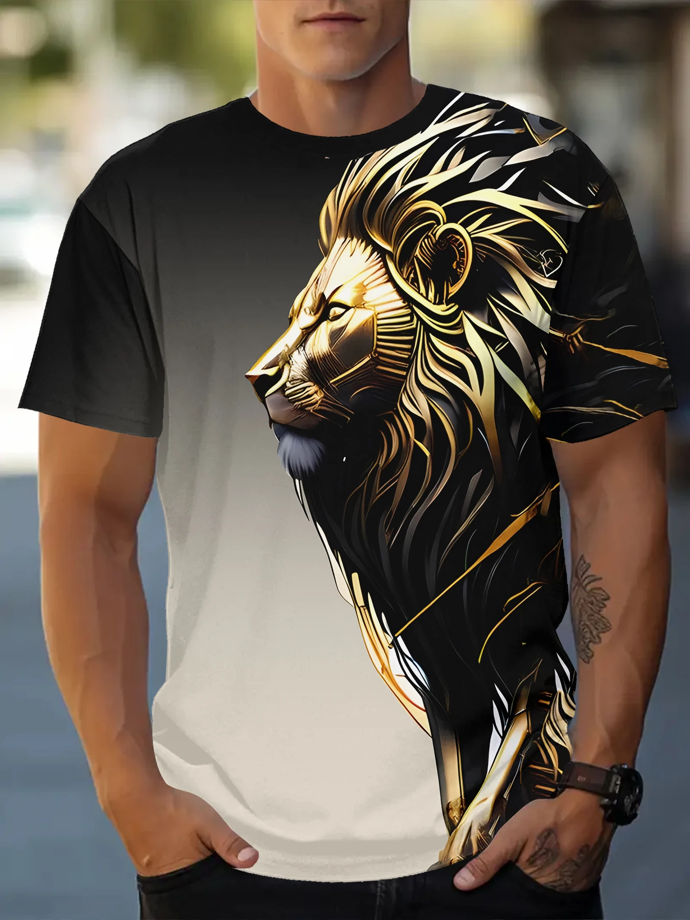 Kaus-Hewan-Singa-3D-Pria-Musim-Panas-Retro-Fashion-Lengan-Pendek-Atasan ...