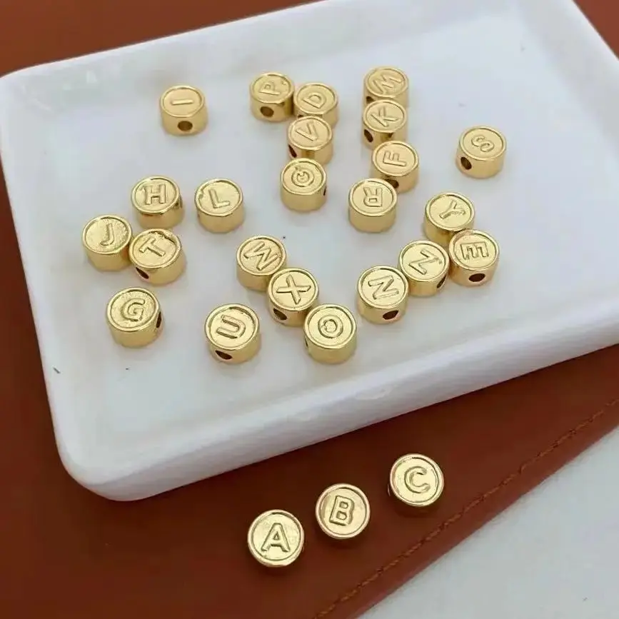 26Pcs-26-Initials-Charms-Gold-Plated-Round-Copper-Letter-Beads-DIY ...