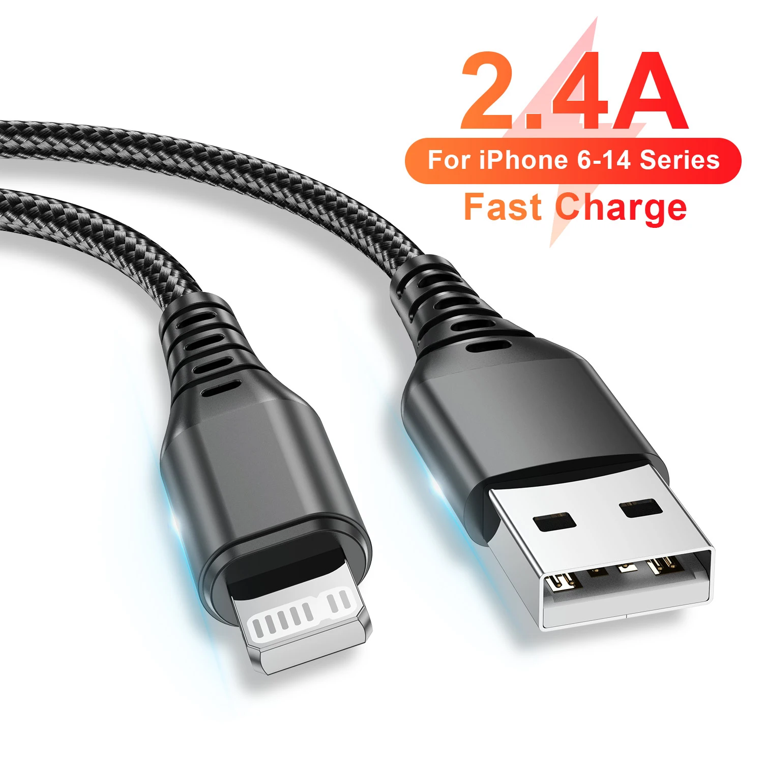 Cable de carga de 1M, 2M, 2.4A para iPhone 14, 13, 12 Pro, 6S, 6, 7, 8 ...