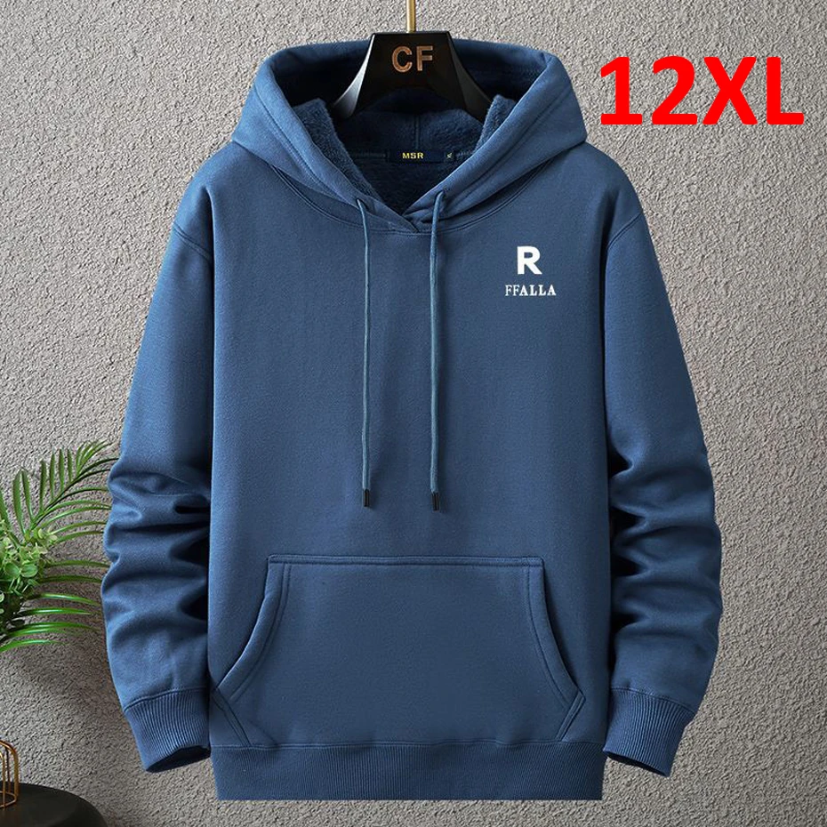 Autumn Winter Thick Fleece Hoodie Men 12XL 10XL Plus Size Hoodies Male Print Hooded Pullover Big ...