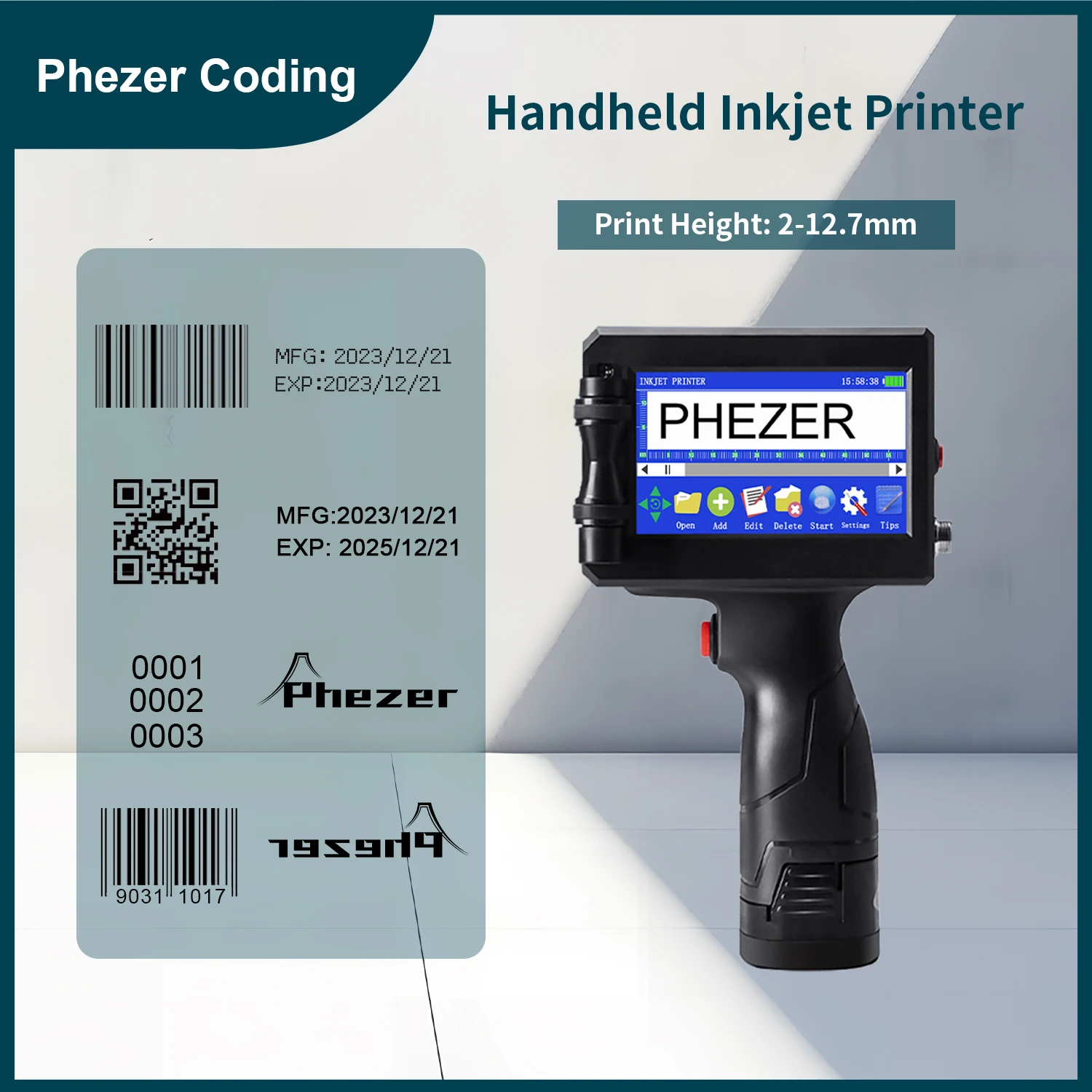 Phezer-12-7mm-Label-Printer-Batch-Code-Date-Number-QR-Bar-Logo-Expiry ...
