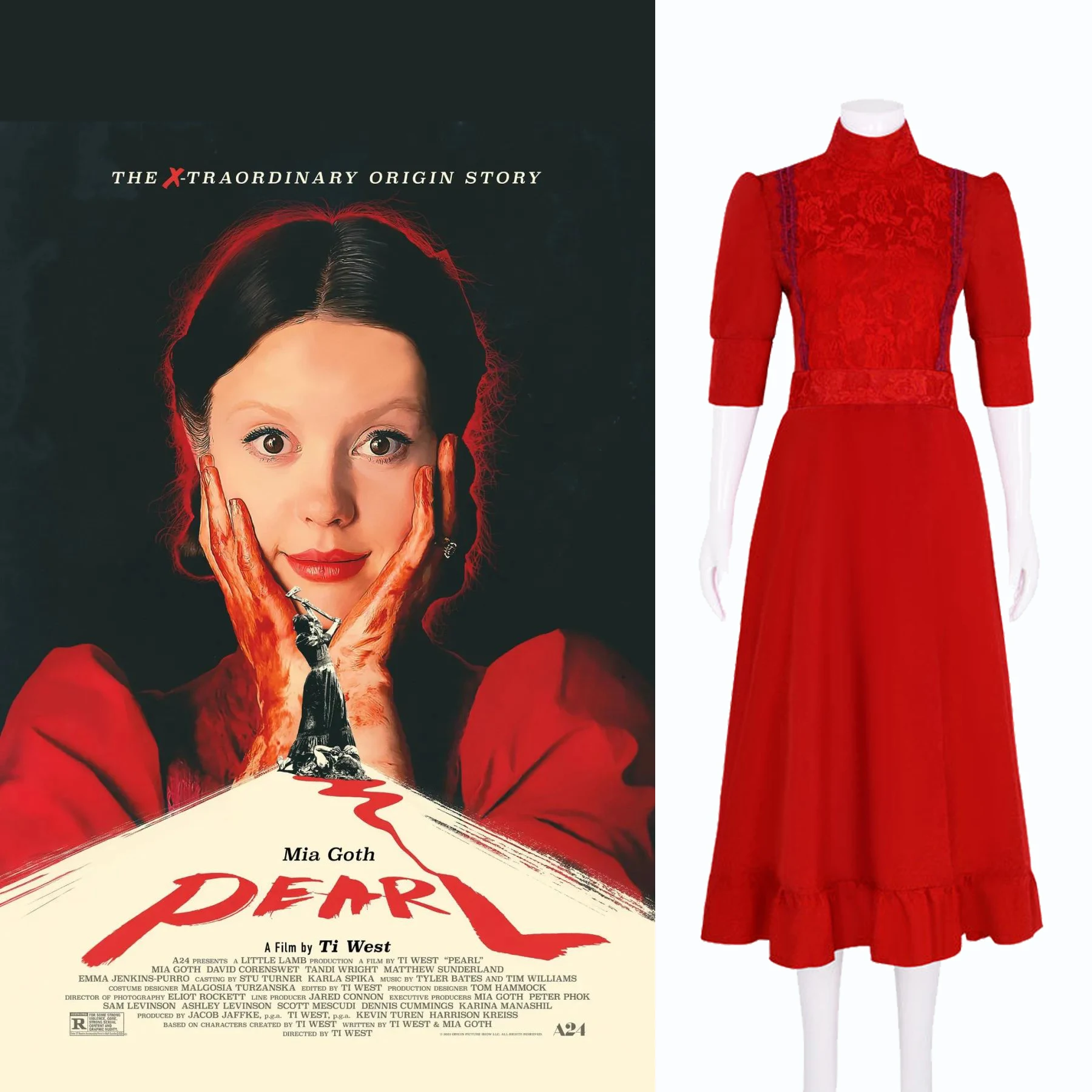 Pearl-Cosplay-Dress-Women-Girl-Movie-X-Film-Mia-Goth-Costume-Red-Long ...