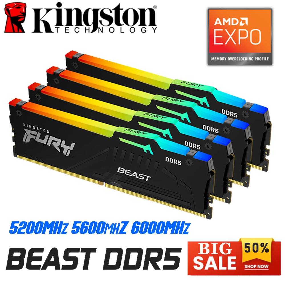 Kingston FURY Beast DDR5 RGB RAM Até 6000MT/seg Kingston RAM 5200MT/s 5600MT/s 6000MT/s 16GB ...