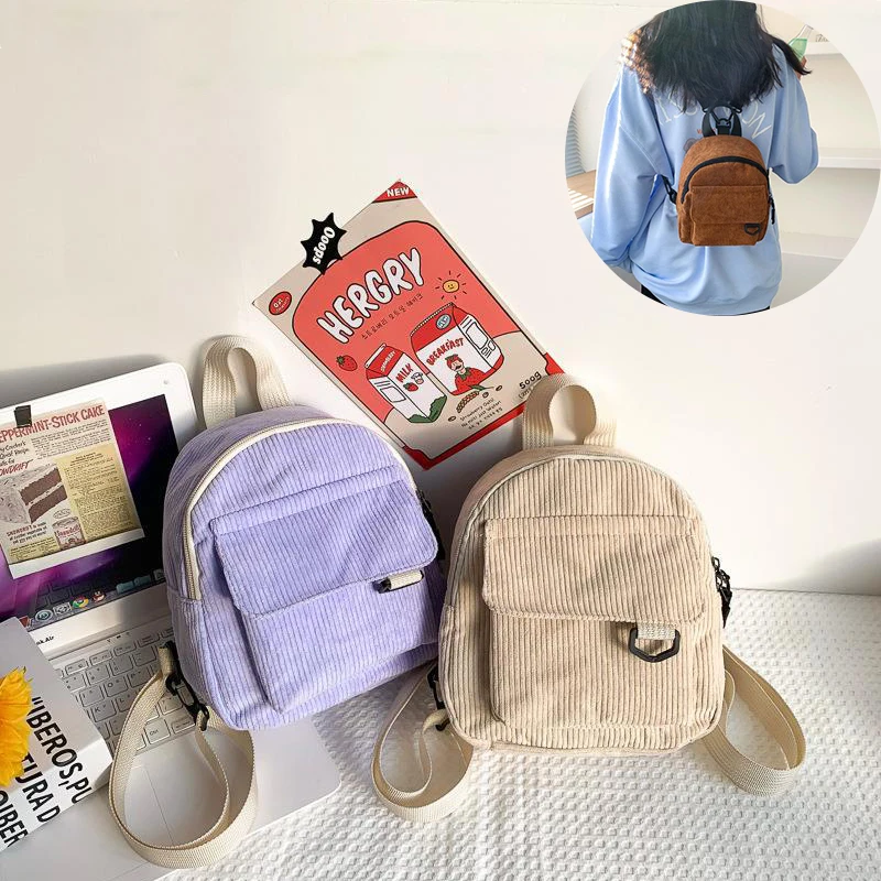 Fashion-Women-Mini-Backpack-Solid-Color-Corduroy-Small-Backpacks-Simple ...