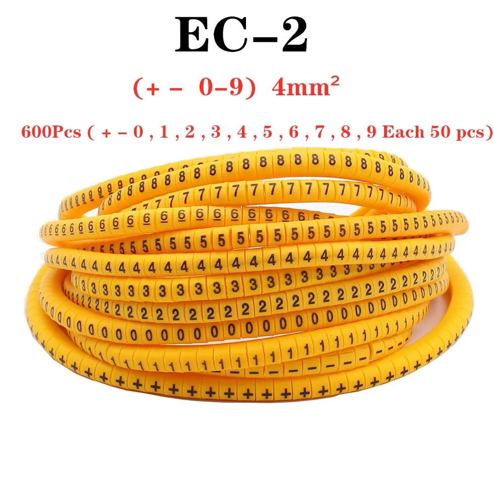 ,EC 2 600PCS (Each50pcs ) yellow Cable Markers Letter 6sq.mm 0 to 9 + X ...