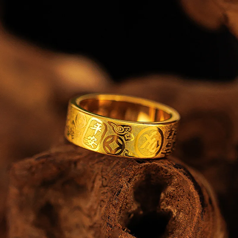 Luxury 24K 9999 Pure Gold Couple's wide-faced peace fortune-making good ...