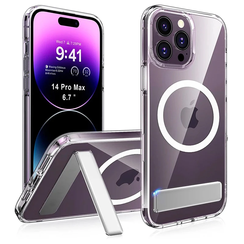 Funda de teléfono transparente magnética para Magsafe con soporte para iPhone 14 Pro Max 13 12 ...