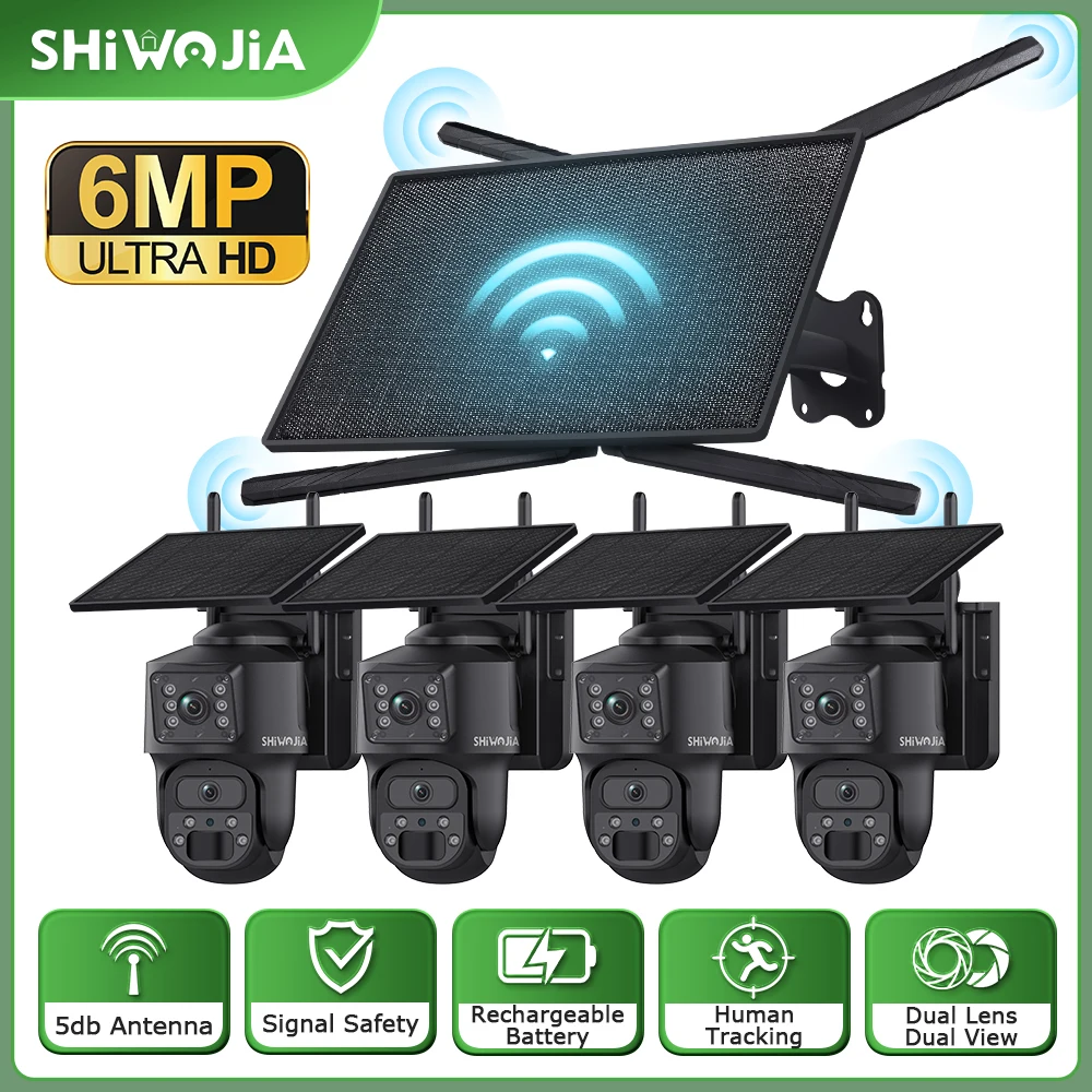 SHIWOJIA 3K 6MP WIFI Solar Camera Kit with 10W 4G Solar Router Wireless ...