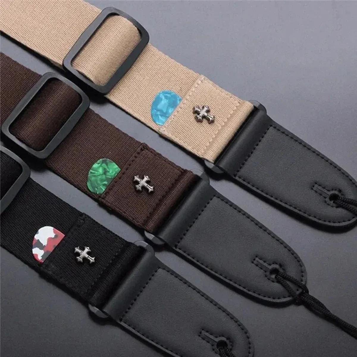 1-Piece-Vintage-Cross-Design-Guitar-Strap-with-Plectrum-Pocket-Unique ...