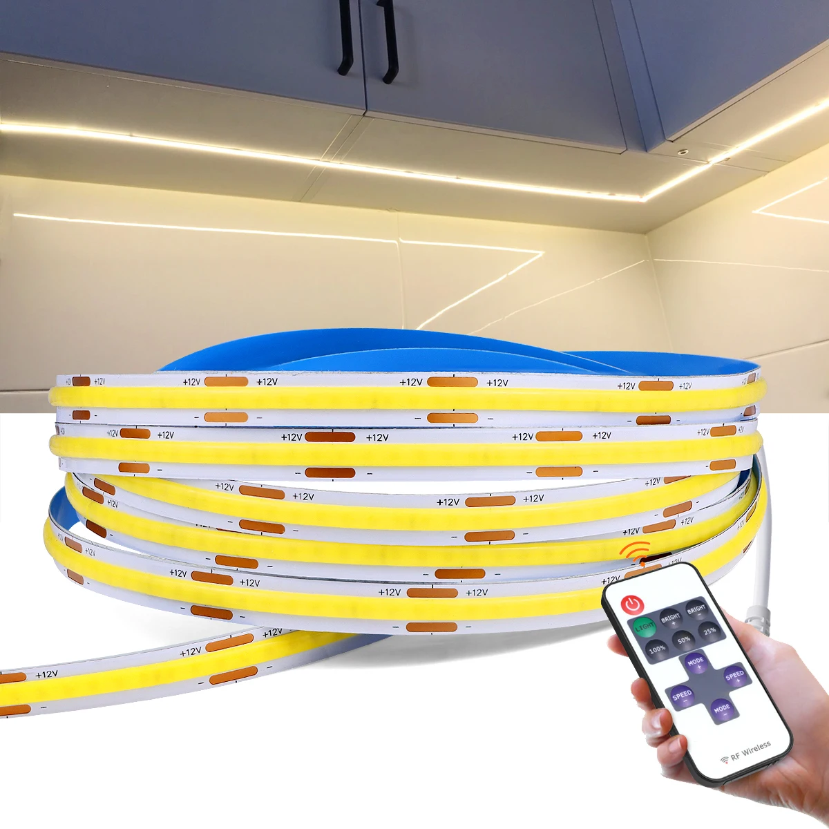 12V-RF-Remote-Control-COB-LED-Strip-Light-Dimmable-High-Density-Room ...