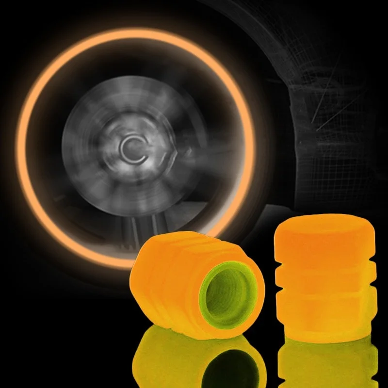 Orange Luminous Tire Valve Cap Car Motorcycle Bike Universal Night ...