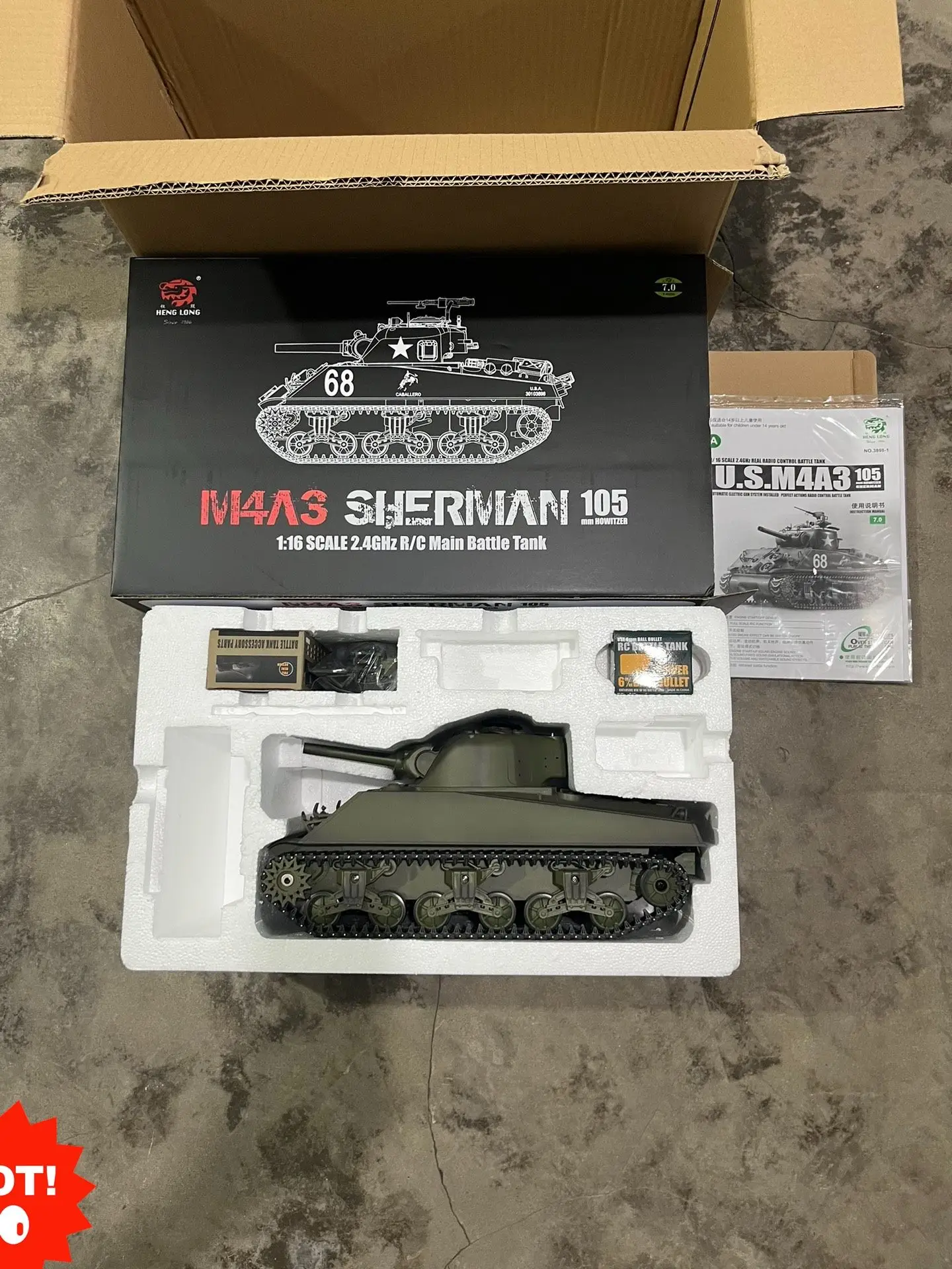 HengLong M4A3 Sherman 105mm 7.0 Version RC Tank Remote Control Battle ...