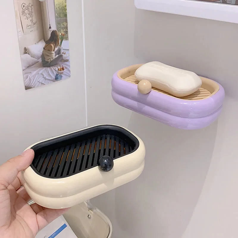 Cute-Cream-Soap-Box-Wall-Mounted-Punch-Free-Soap-Draining-Storage-Tray ...