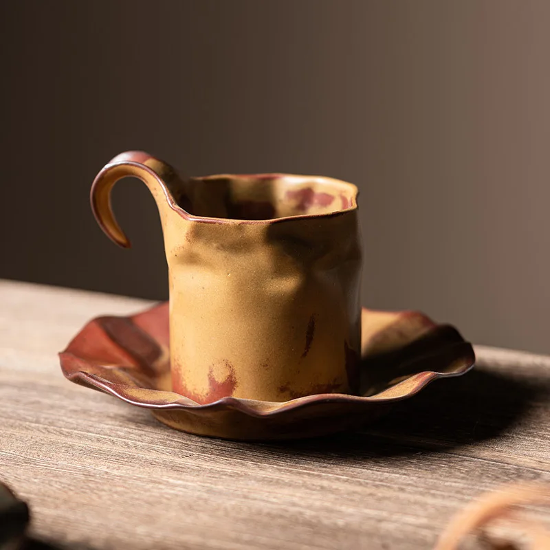 Japanese Light Luxury Pleated Ceramic Coffee Cup and Saucer Set ...