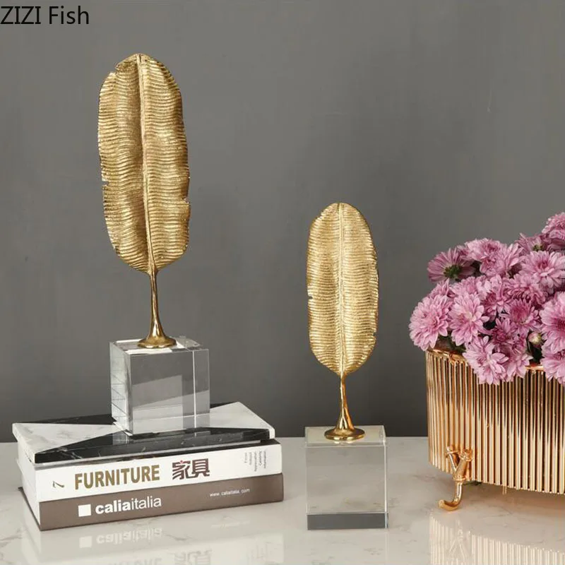Golden-Plantain-Leaf-Crystal-Statue-Creative-Ornaments-Minimalist ...