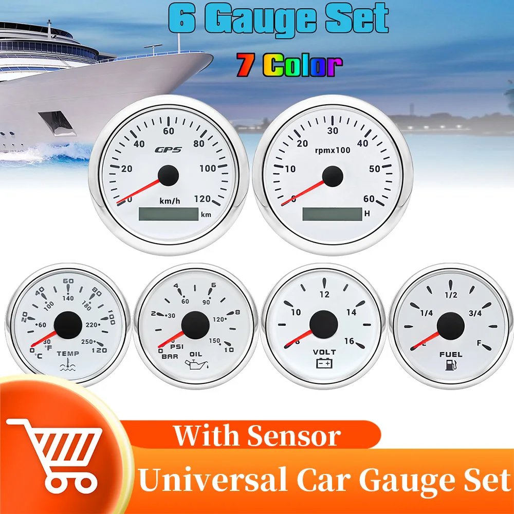 12-24V-120KMH-GPS-Speedometer-RPM-Tachometer-52MM-Fuel-Level-Water-Temp ...