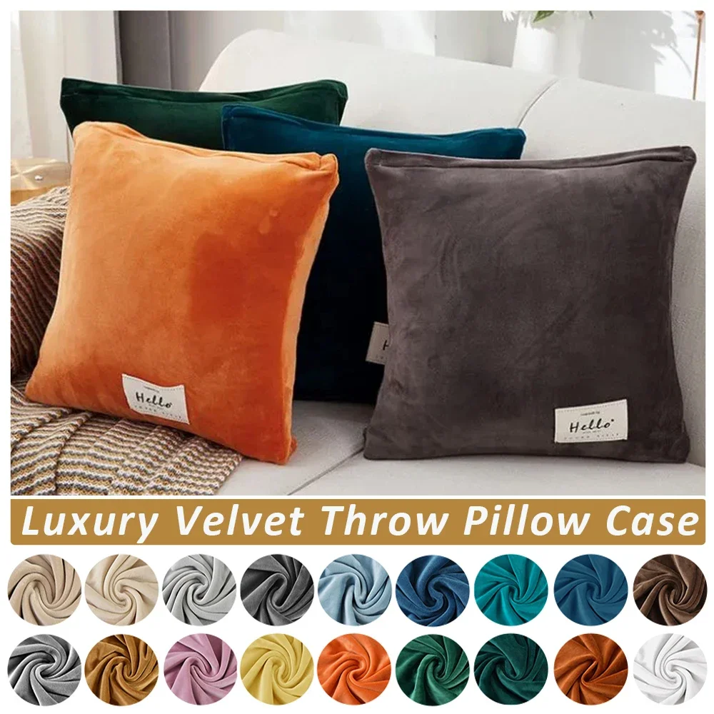 Solid Color Velvet Cushion Cover Candy Color Throw Pillow Case For Sofa ...