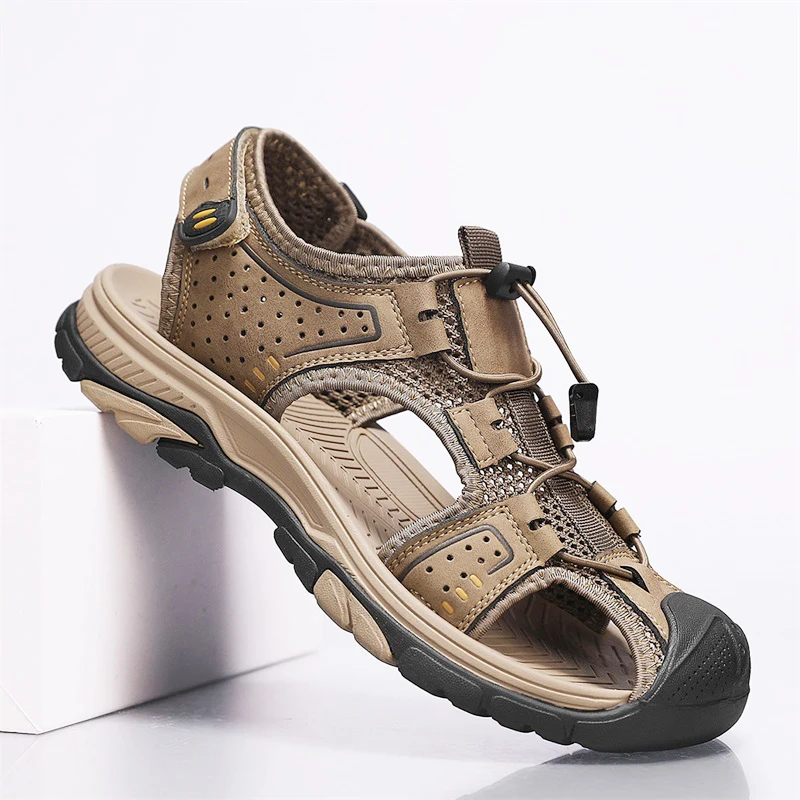 Sandals men's tide summer new style leather toe cap outdoor leisure ...