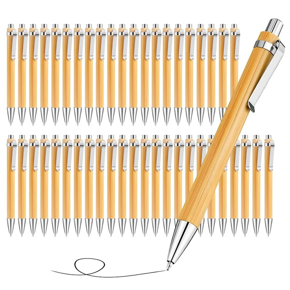 100 50 20 Pcs Personalized Logo Ball Pen Natural Bamboo Rollerball Pen ...