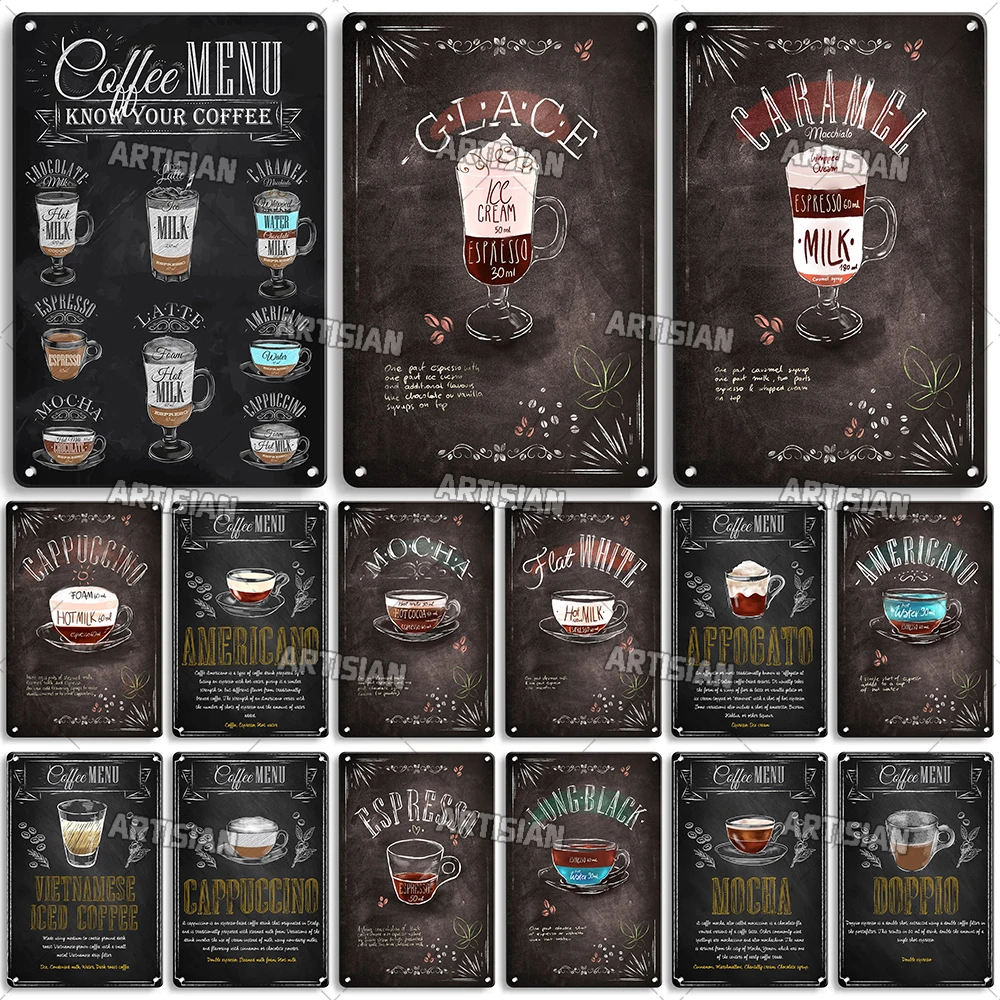 ARTISIAN-Coffee-Menu-Metal-Signs-Rusty-Metal-Plaque-Classic-Metal-Tin ...