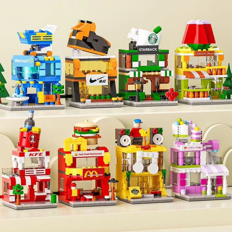 Mini-City-Building-Blocks-para-crian-as-Street-Decoration-Model-Compat ...