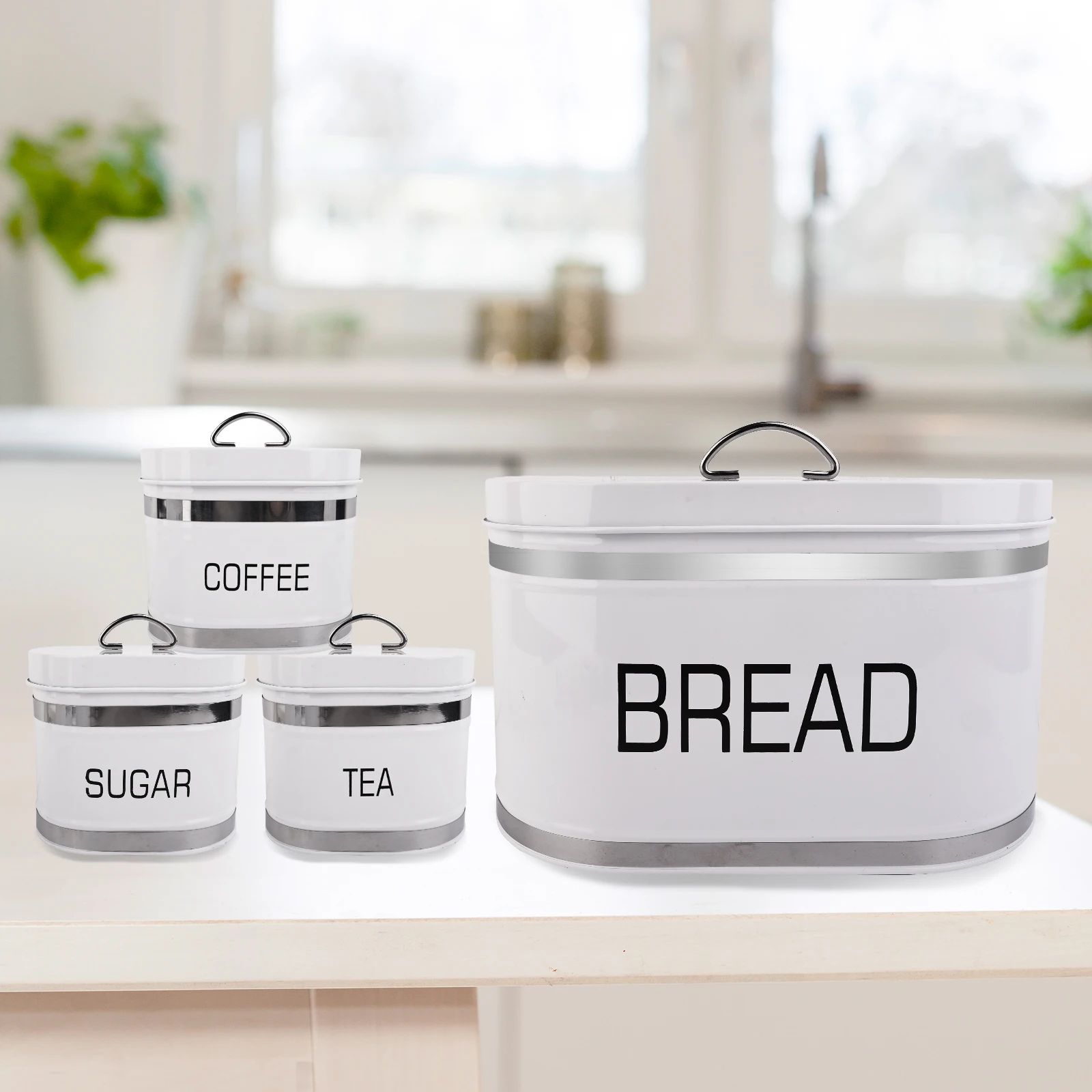 White-four-piece-set-coffee-bean-sugar-tea-bread-box-can-be-reused ...