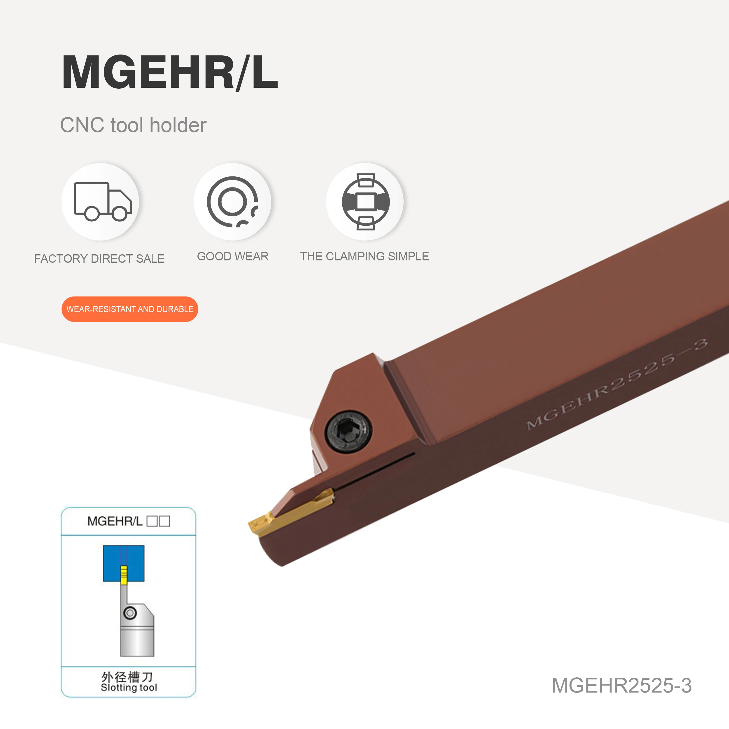 SPRING STEEL TURNING TOOL HOLDER MGEHR2525-2, MGEHR2525-3, MGEHR2525-4 ...