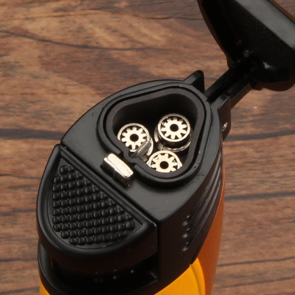 Lighter-With-Punch-Yellow-Metal-Butane-Gas-3-Torch-Cigar-Lighters-Jet ...