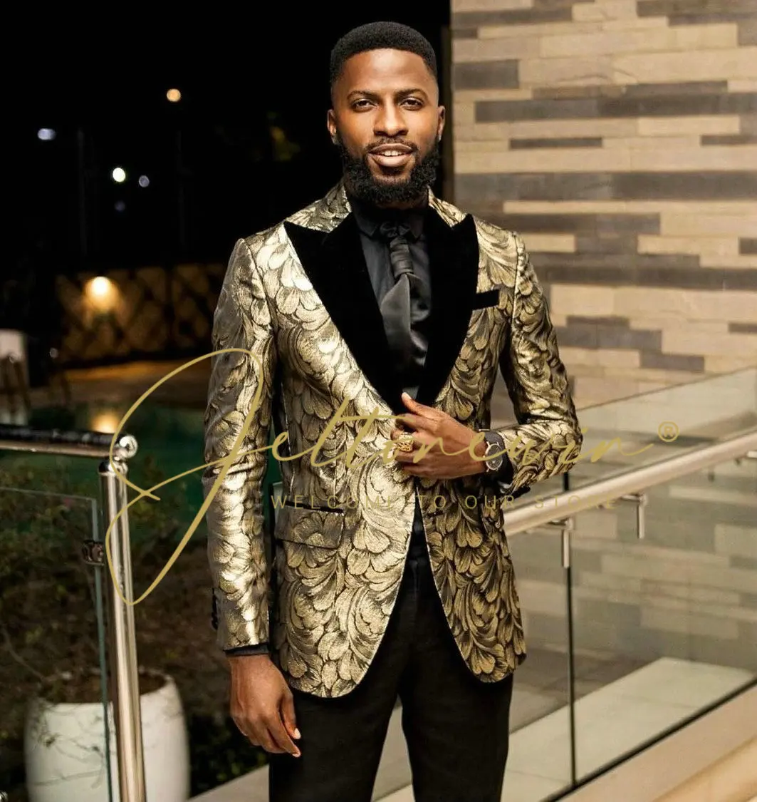 JELTONEWIN-2023-Gold-Jacquard-Men-Suits-Slim-Fit-2-Piece-Set-Wedding ...