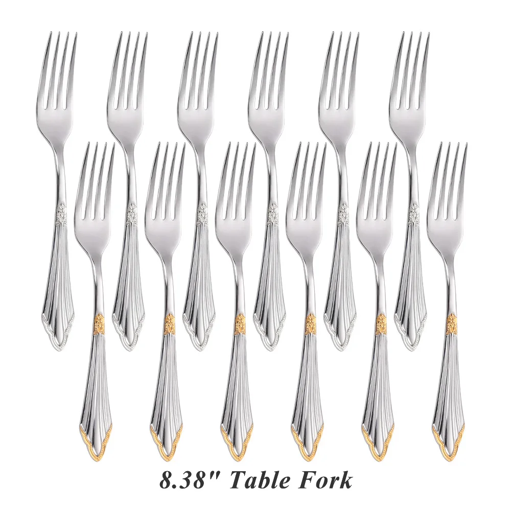 6-Piece-Dinner-Fork-Set-Partial-Gold-Stailess-Steel-Table-Flatware ...