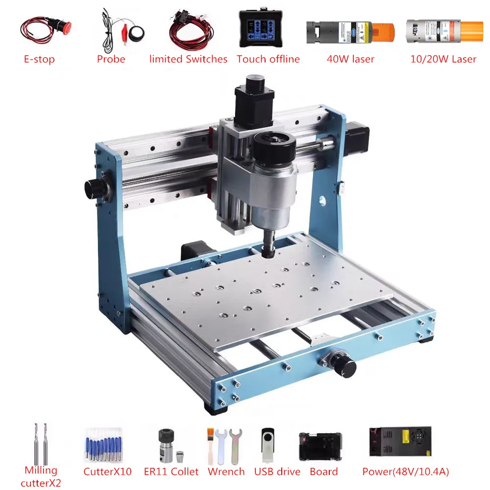 Full-Metal-Mini-CNC-Router-3020-Pro-Engraving-Machine-500W-Spindle-10W ...
