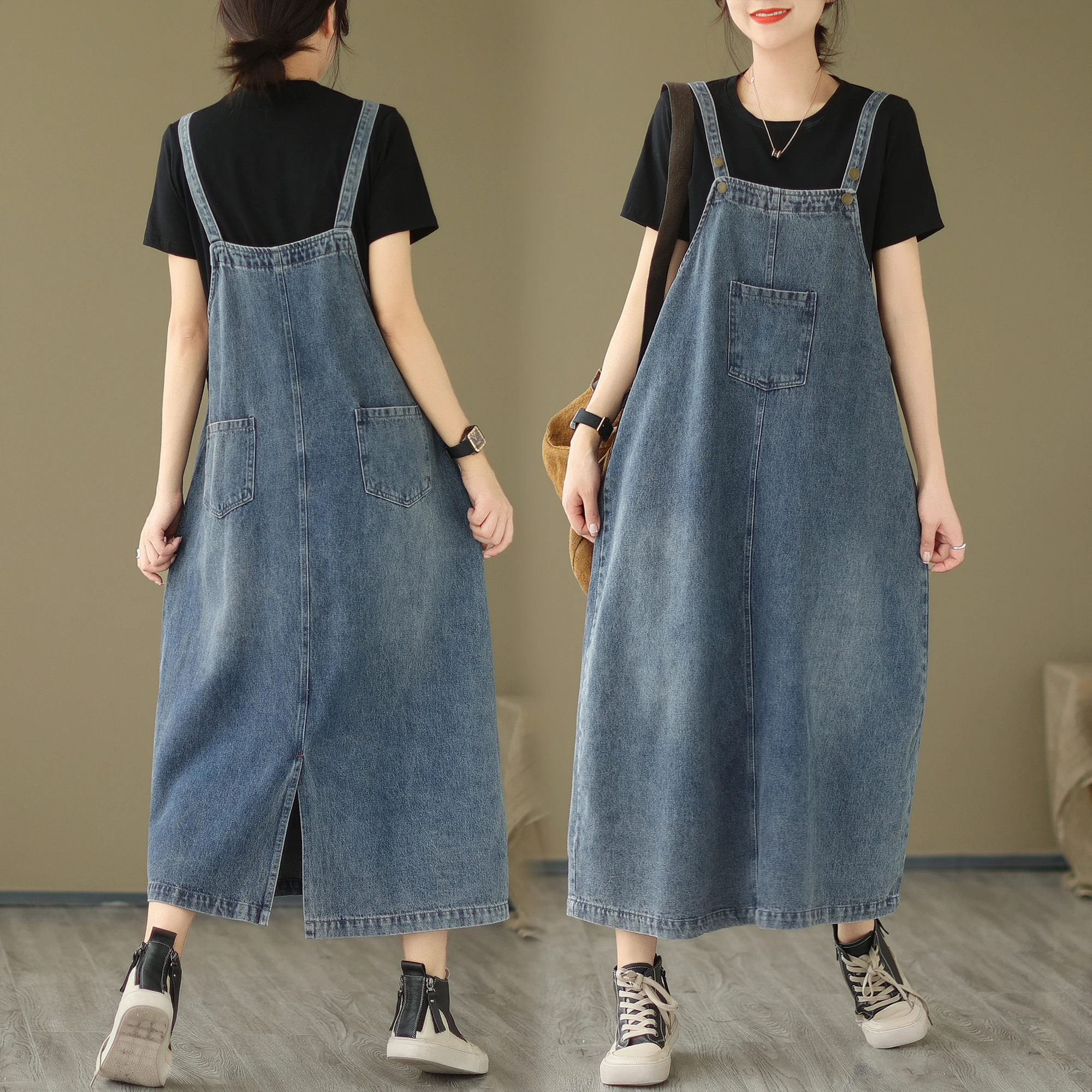Retro Denim ter Dr Women's Summer plus Size Loose Casual Midi Skirt Ba ...