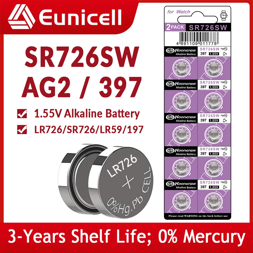 Eunicell-10-50PCS-28mAh-LR726-AG2-Button-Pilas-Batteries-SR726SW-CX59 ...