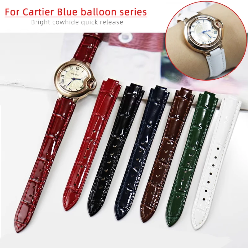 Bright Genuine leather watchband For Cartier Blue balloon cowhide quick ...