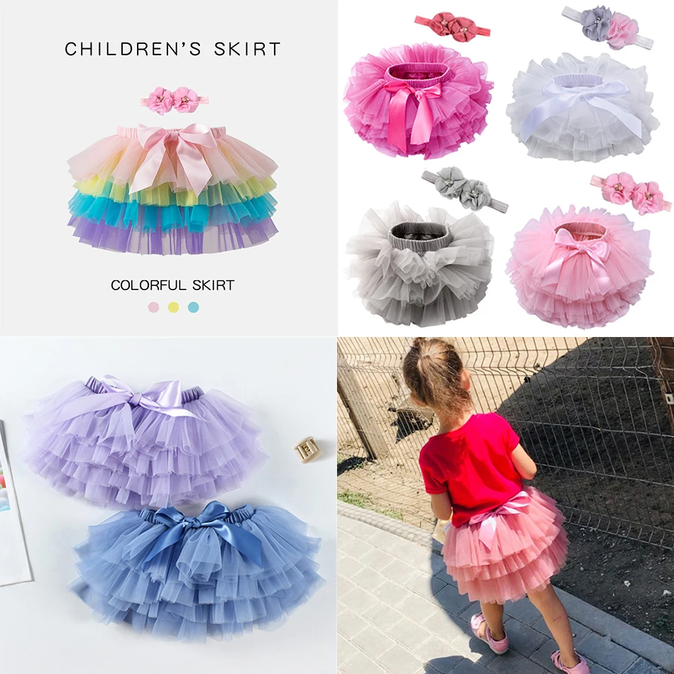 Toddler Tutu Tulle Skirts With Hair Band Sets Kids Princess Rainbow ...