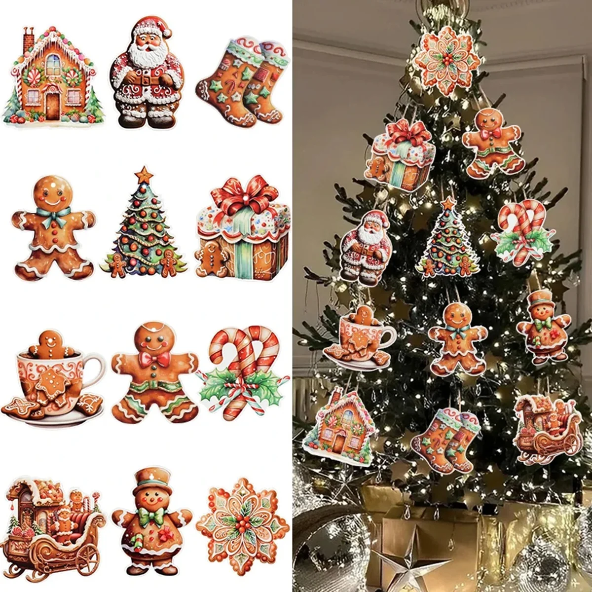 12Pcs Gingerbread Man Christmas Tree Ornaments Santa Paper Hanging ...