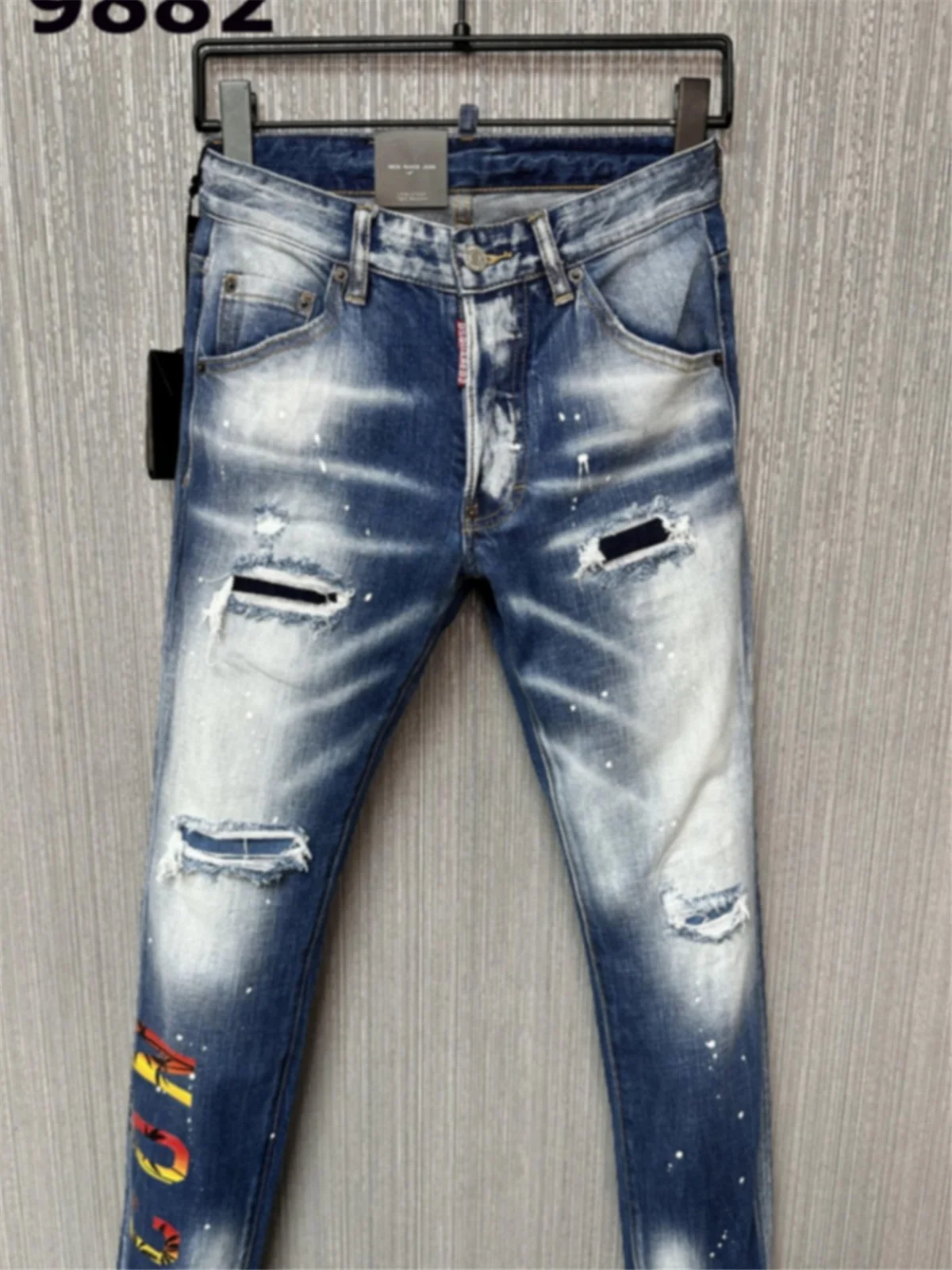 2024-autumn-new-D2-jeans-for-men-washed-worn-out-patched-painted-button ...
