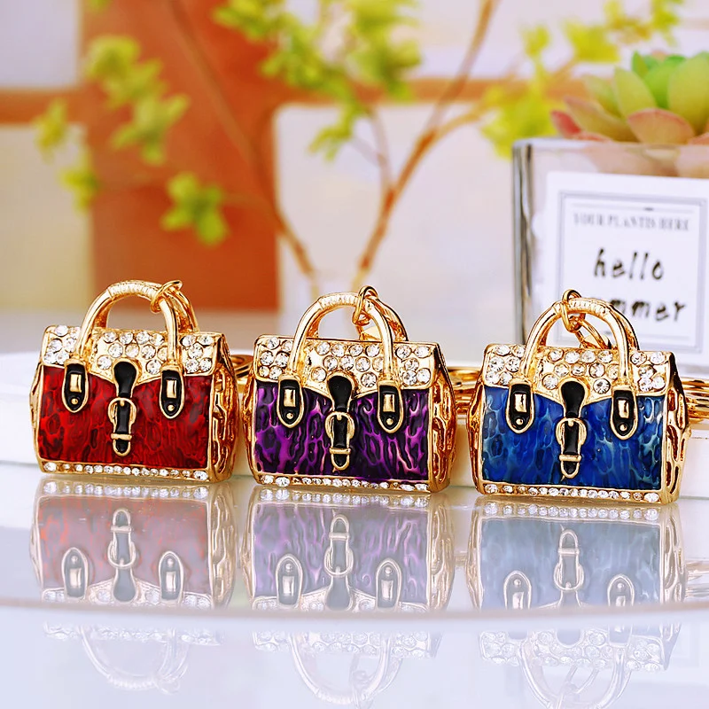 Creative Jewelry Key Chain Set Rhinestone Handbag Car Keychain Female ...
